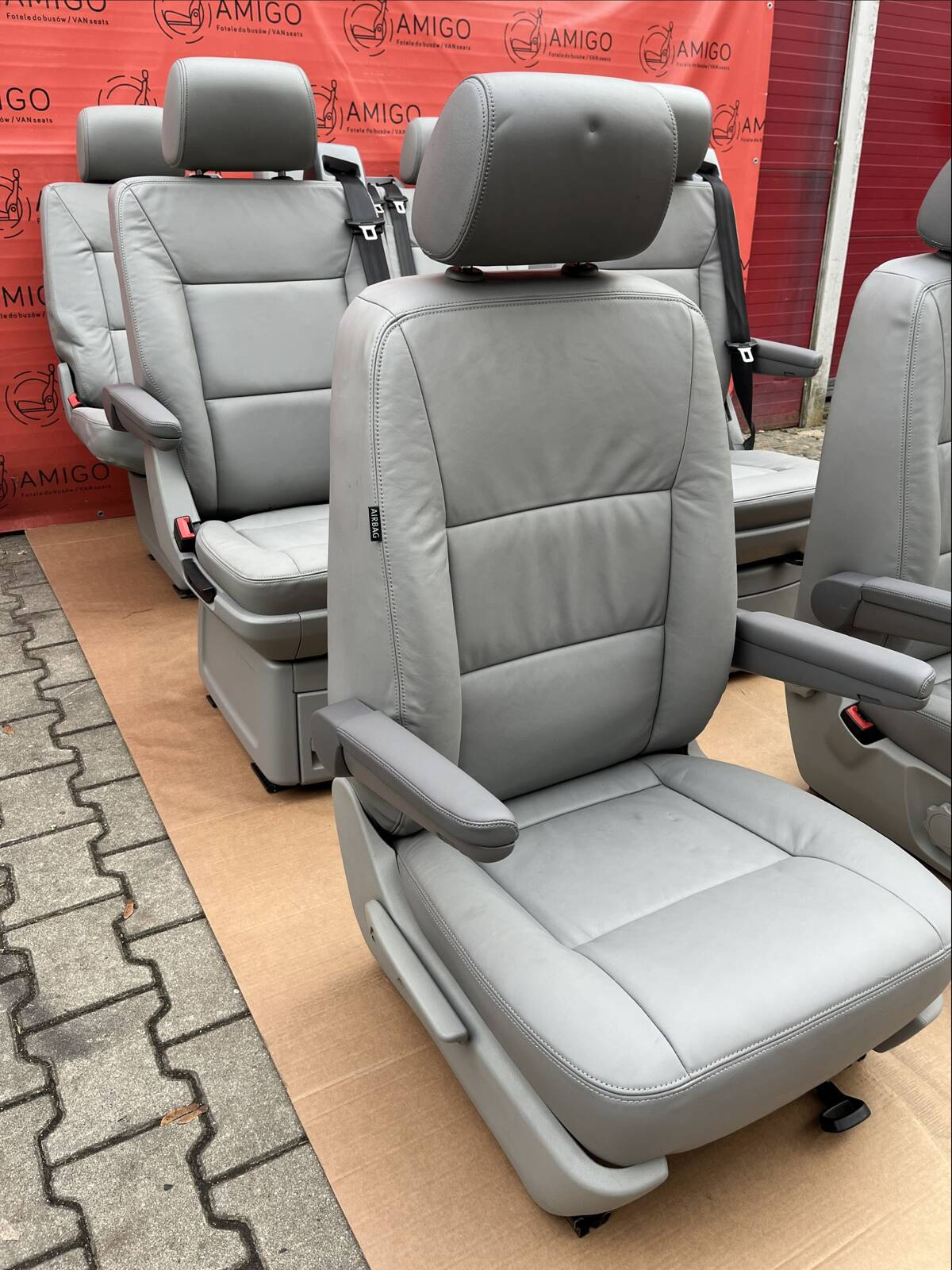 SET Driver passenger swivel Bench rear triple seat leather grey VW T5.1 ...