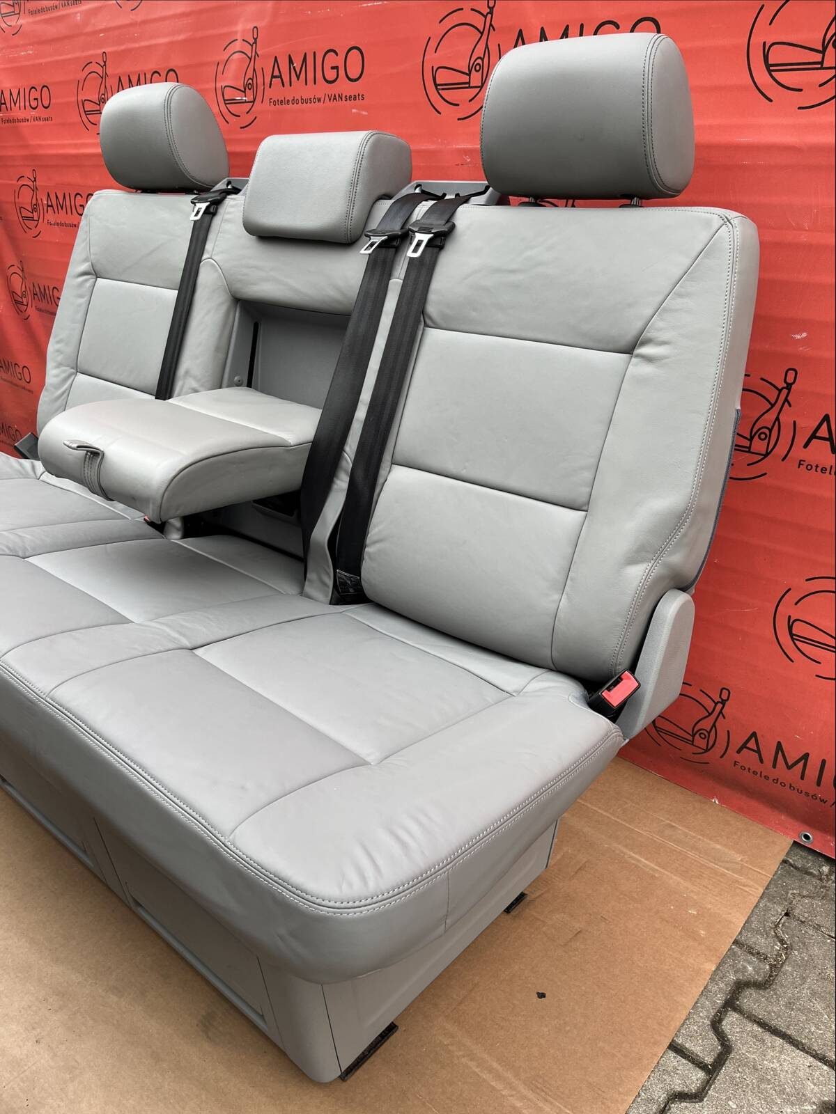 SET Driver passenger swivel Bench rear triple seat leather grey VW T5.1 ...